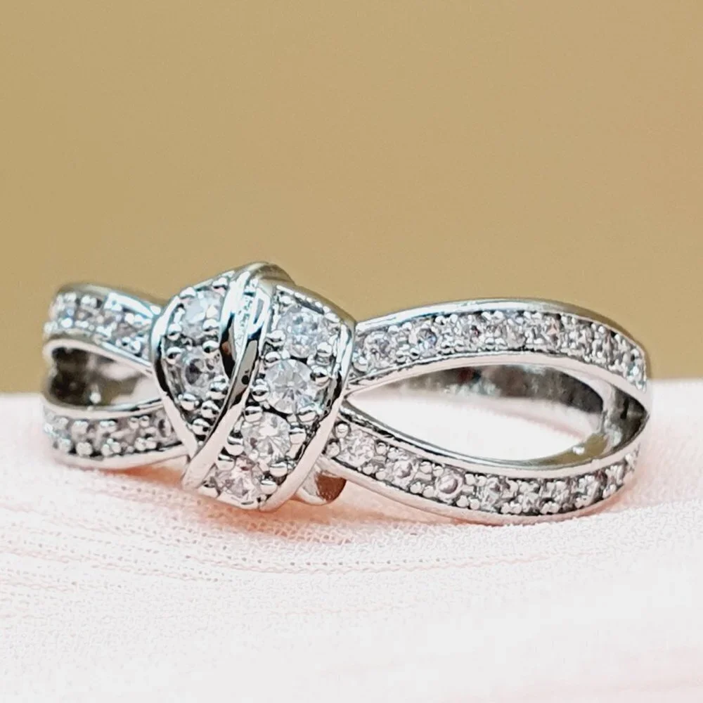 Jewelry | Dainty Silver Crystal Pure Cross Zircon Sweet Lovely Rings ...
